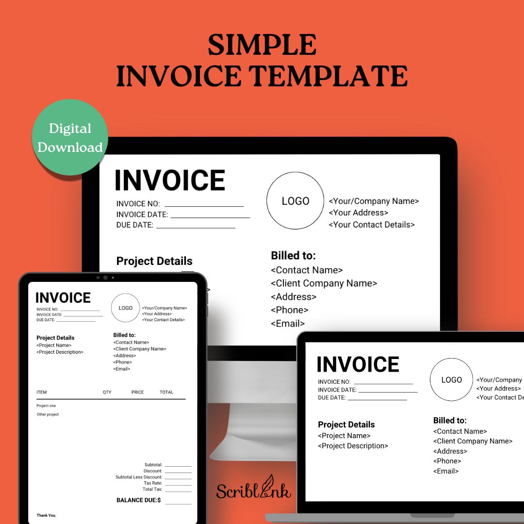 Editable Business Invoice Template: Custom Logo, Printable PDF (digital ...