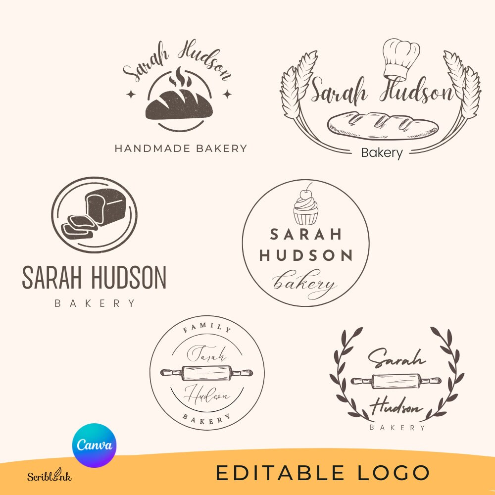 Custom Bakery Logo, Canva 6 Editable Cake Shop Logos, Modern Bakery ...