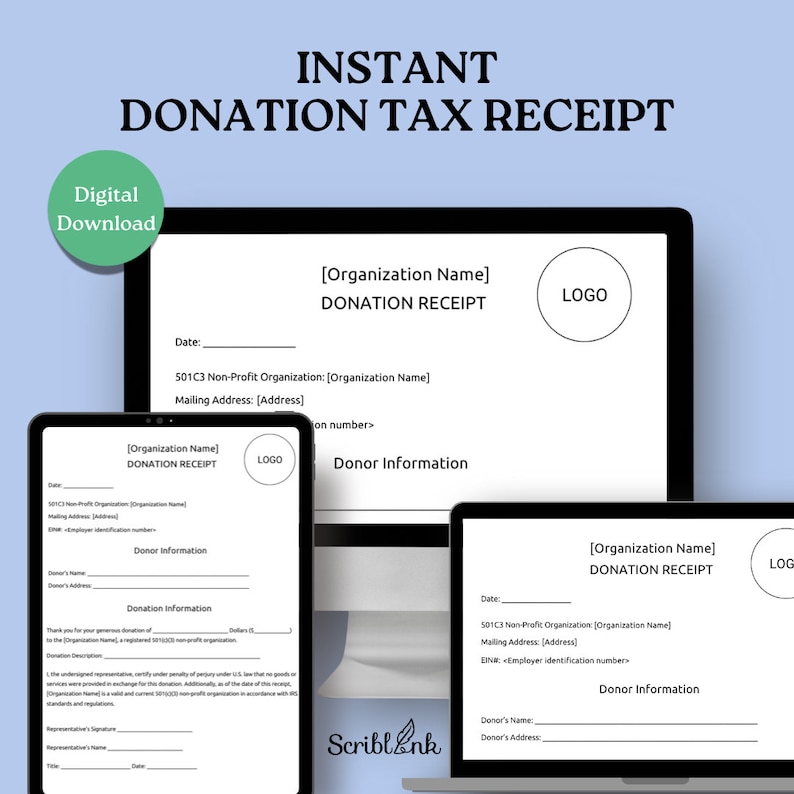 Printable Donation Form & Receipt Template, Editable Charity Donation ...