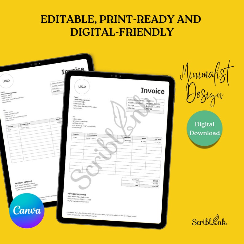 Editable Custom Invoice Template, Digital Invoice Design, Social Media ...