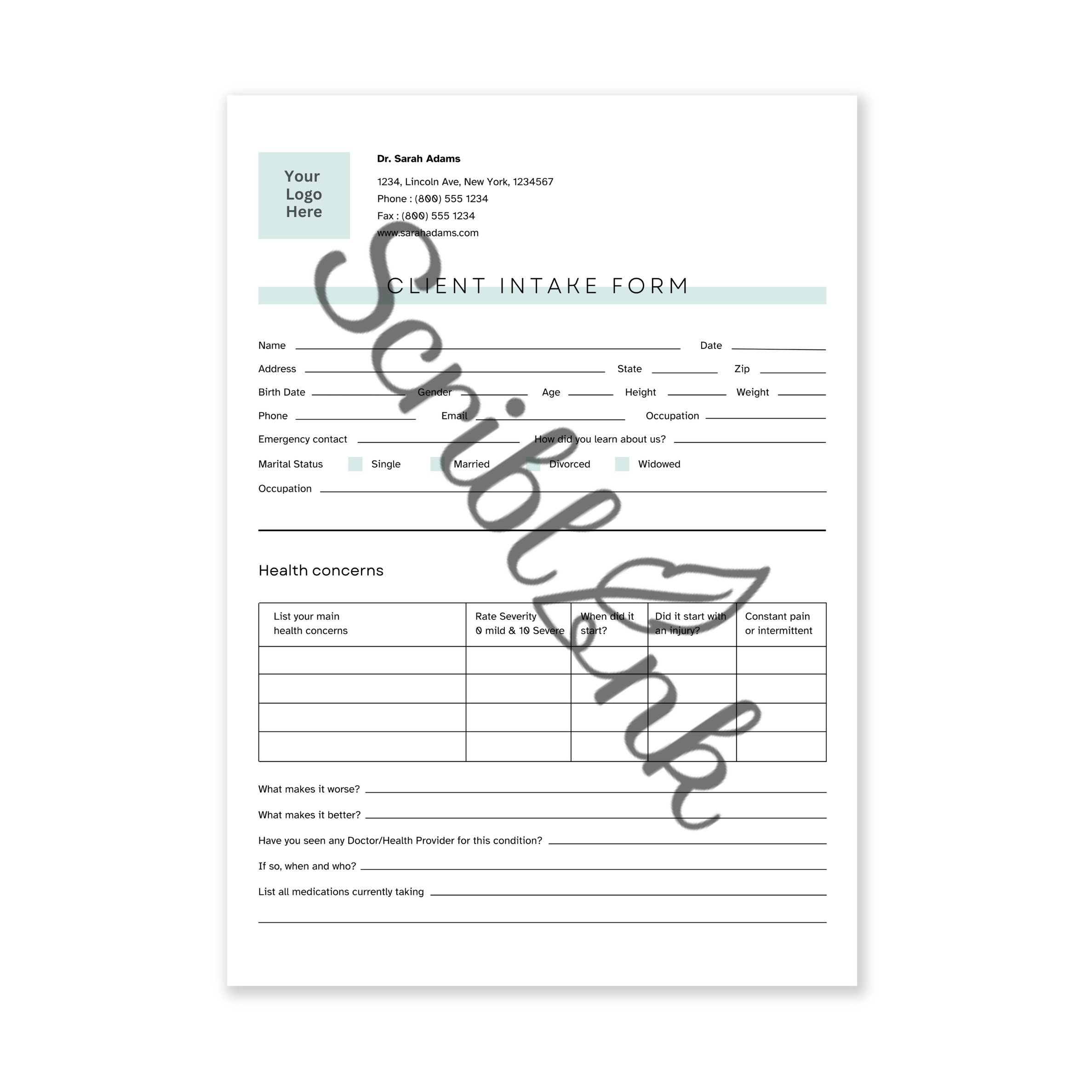 Chiropractic New Patient Information/ History/ PDF Canva Template Downloadable, Chiropractor ...