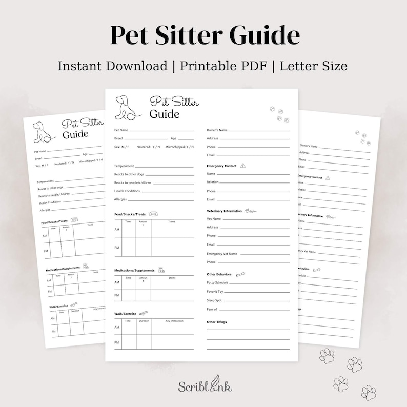 Dog Sitter Instructions | Printable Pet Sitter Template | Petcare Info ...