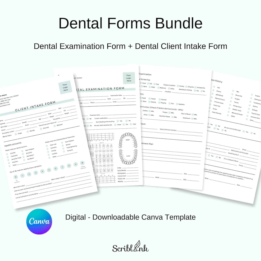 Dental Form Bundle Canva Template, Dental Examination Form, Dental ...