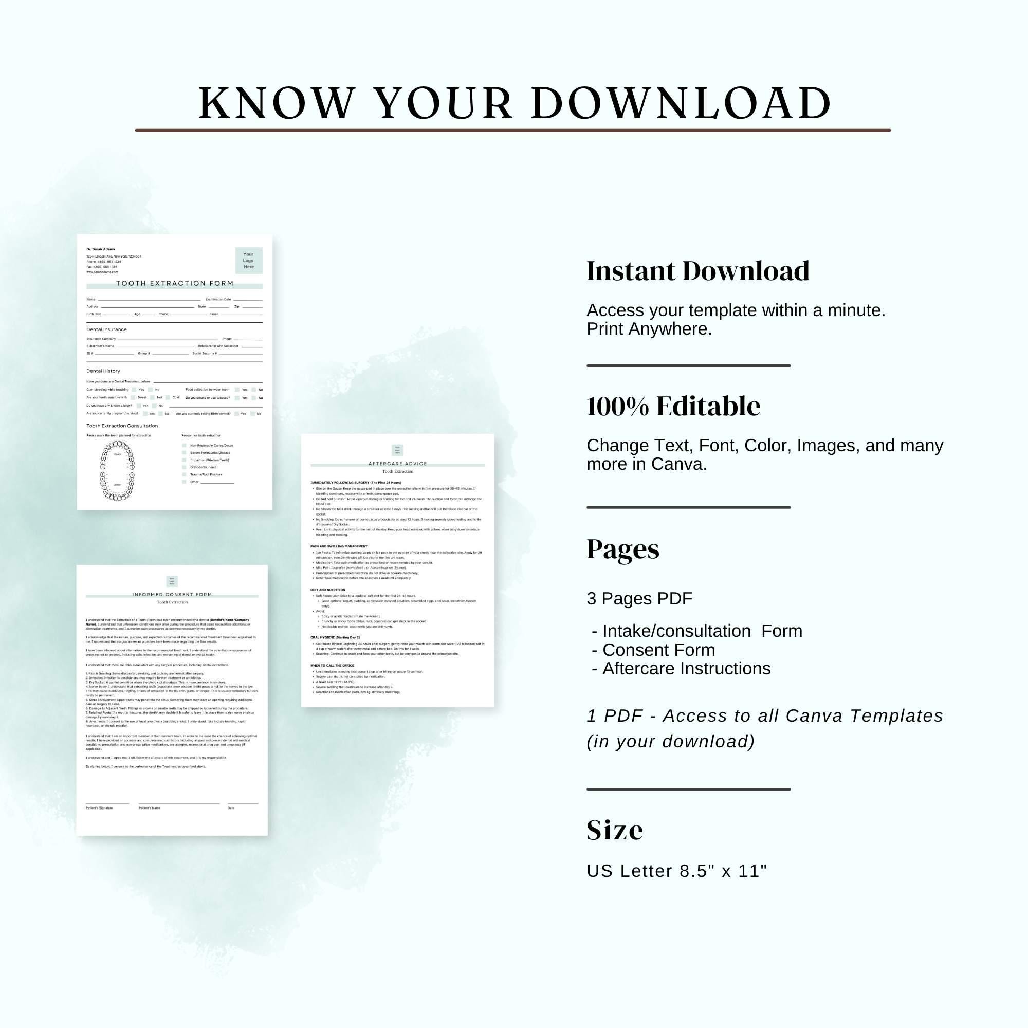 Tooth Extraction Bundle Form Printable Dental Clinic PD Oral Surgery ...
