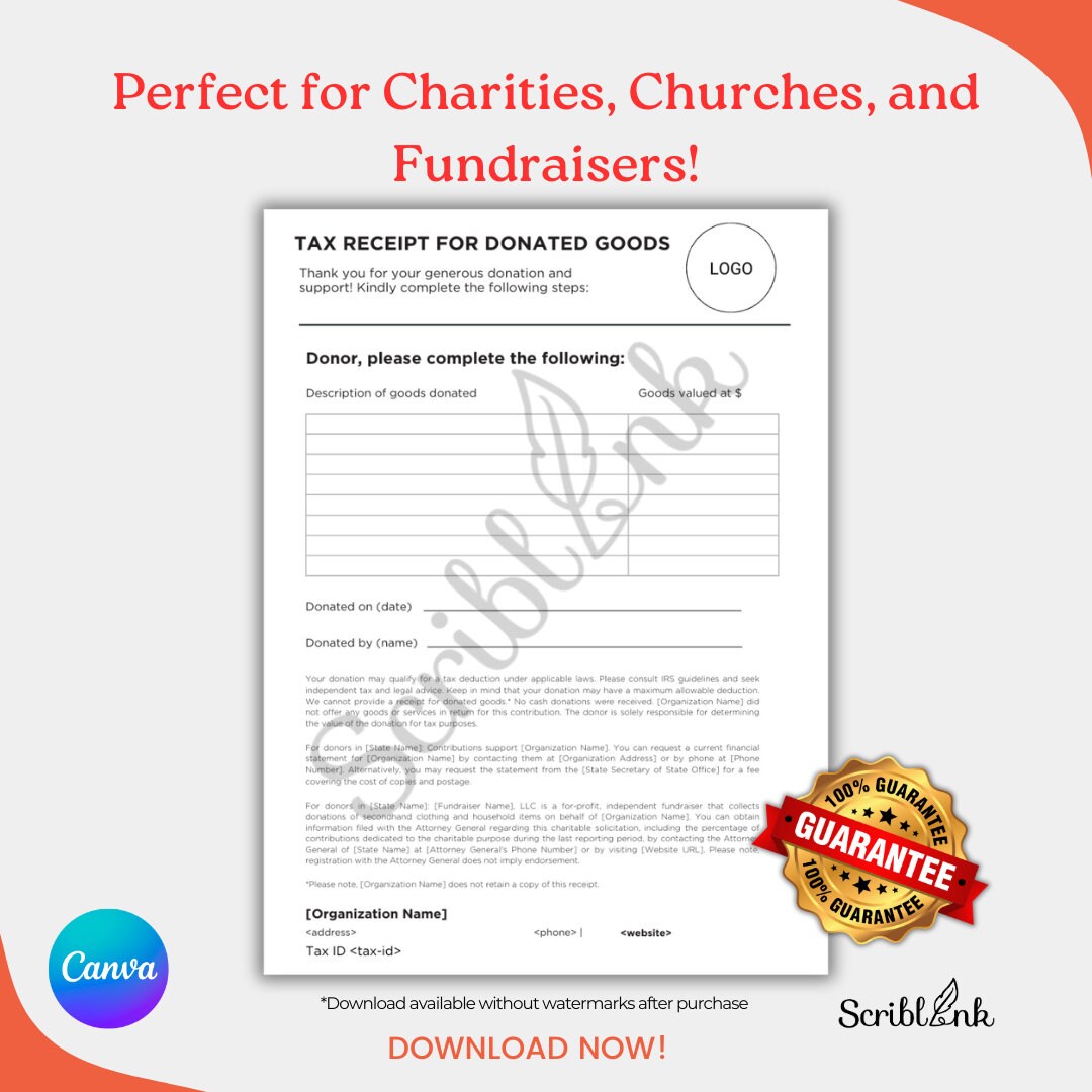 Editable Donation Receipt Template, Printable Charity Donation Form ...