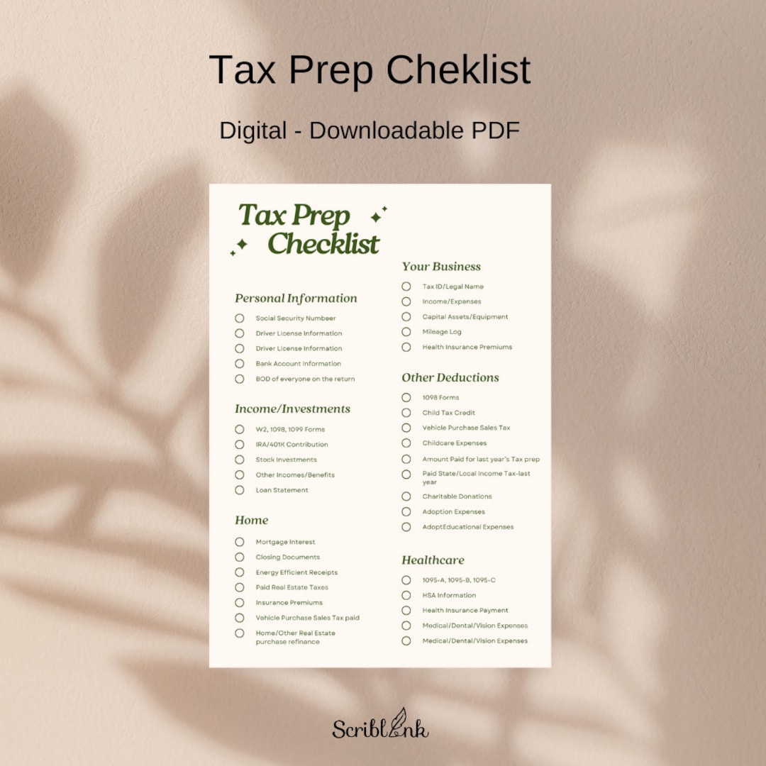 Tax Prep Checklist Tracker Printable, Tax Prep 2024, Tax Checklist, Tax ...