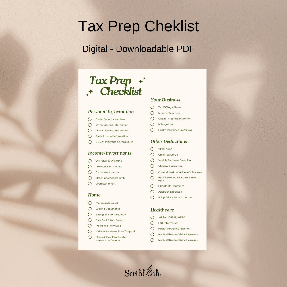 Tax Prep Checklist Tracker Printable, Tax Prep 2024, Tax Checklist, Tax ...