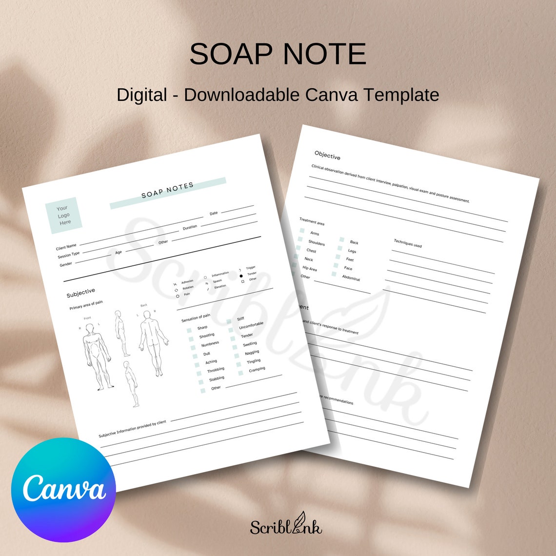 SOAP NOTES Template, Massage Therapy, PDF Canva Template Downloadable ...
