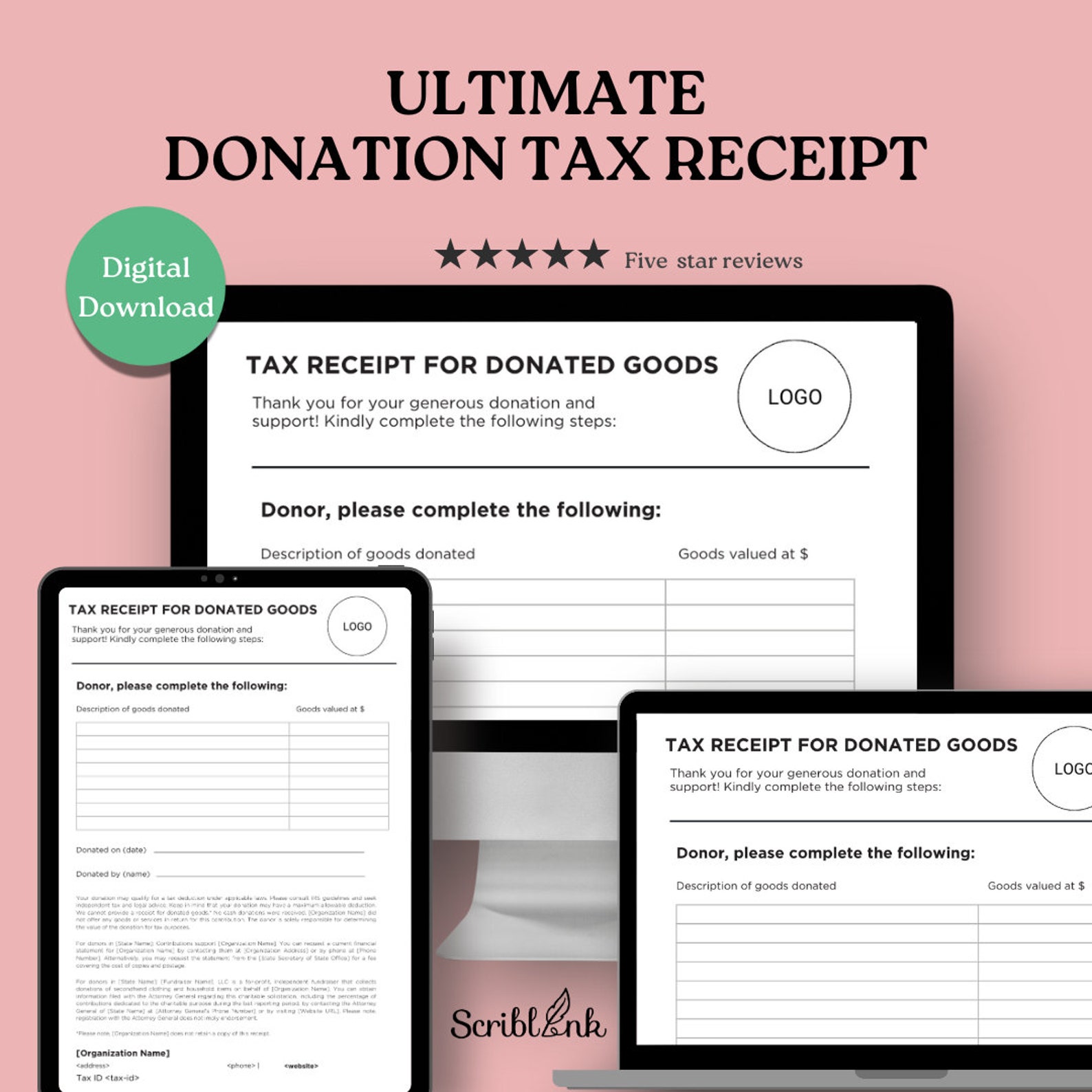 Editable Donation Receipt Template: Printable Charity Form (PDF) - Etsy