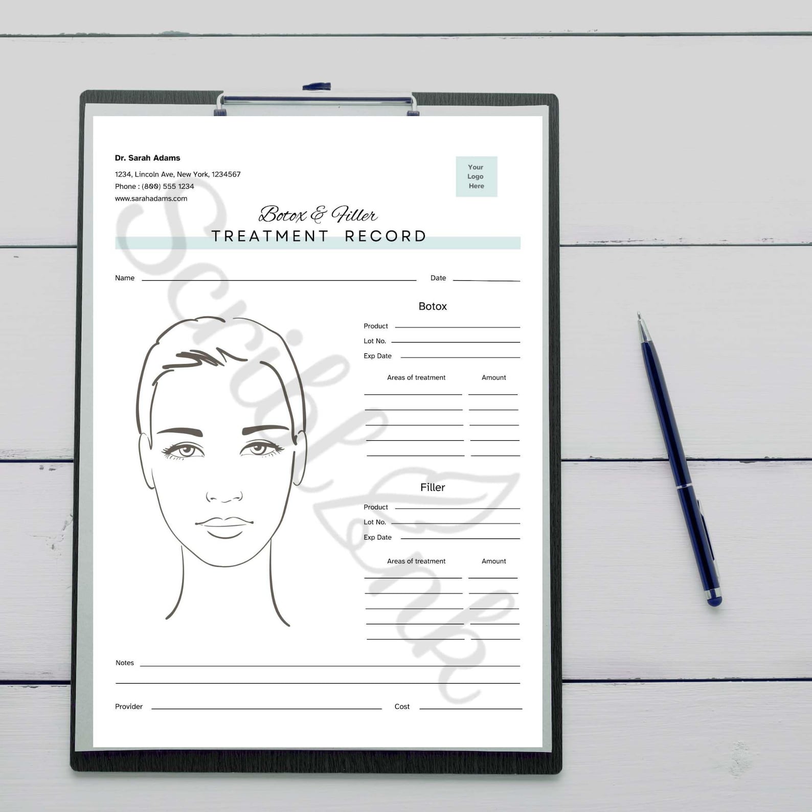 Botox & Dermal Filler Treatment Record Form Canva Template (digital ...