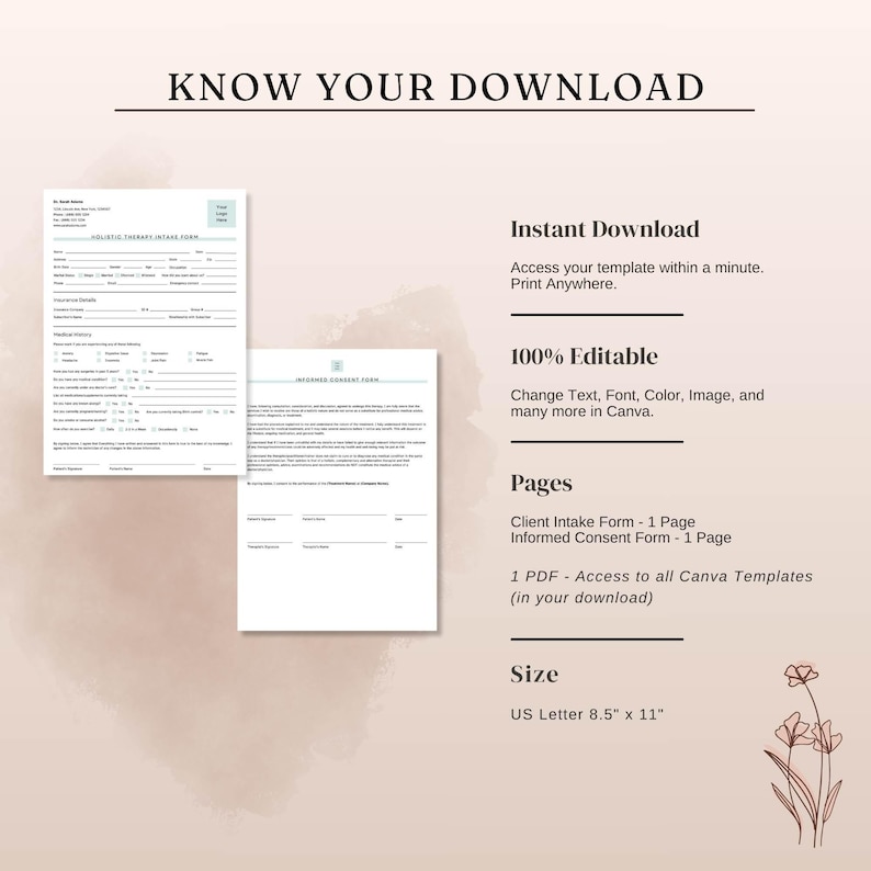 Holistic Therapy Intake Form Template, Wellness Assessment for ...