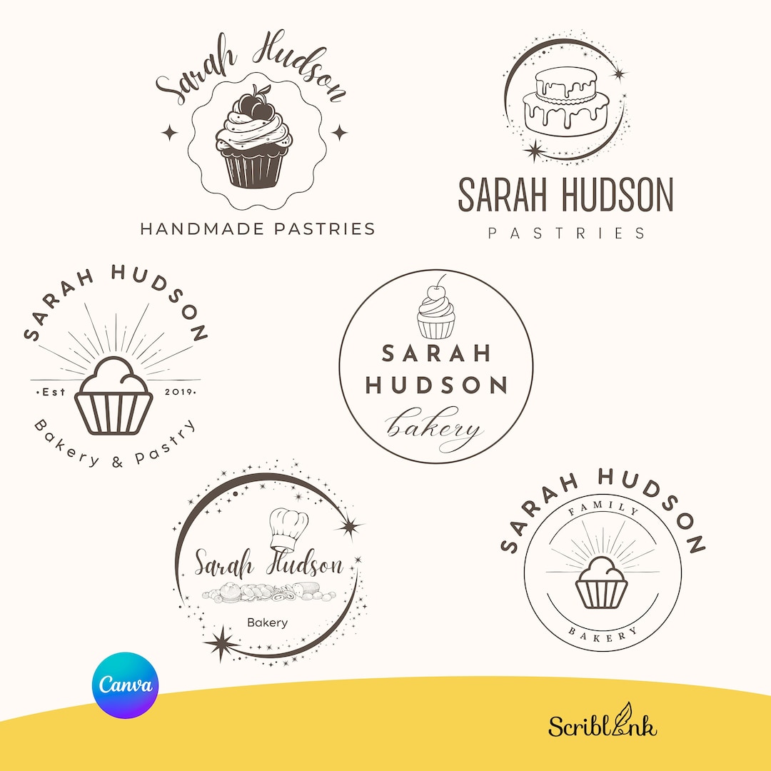 Custom Bakery Logo, Modern Pastry Logo, Canva 6 Editable Cake Shop ...