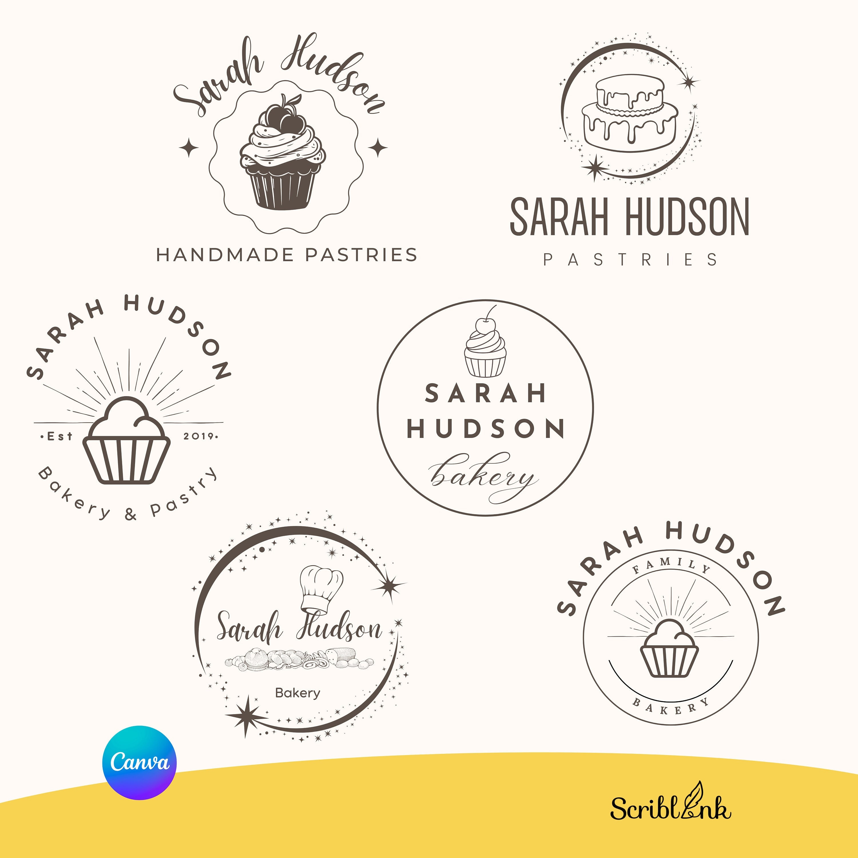 Custom Bakery Logo, Modern Pastry Logo, Canva 6 Editable Cake Shop ...