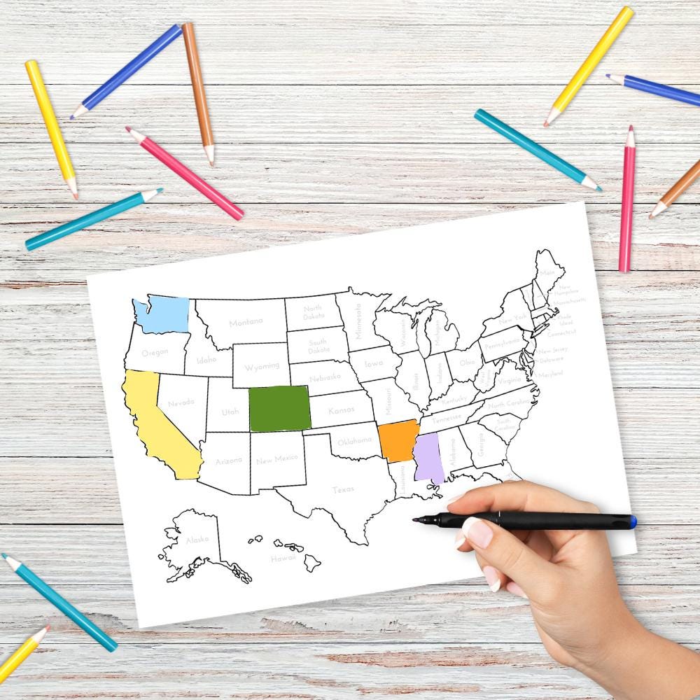 USA Map 4 Styles, Coloring, State Marker, Travel Marker, Roadtrip Plan ...