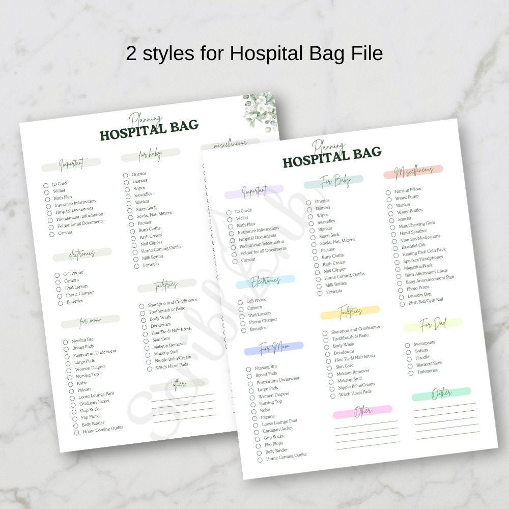 Hospital Bag Checklist PDF Printable, Newborn Essentials Checklist, Mom ...