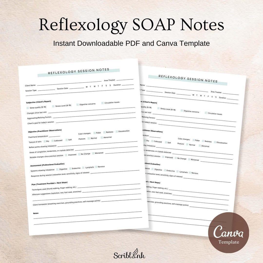 Reflexology SOAP Notes PDF Reflexology Charting Sheet Foot Massage ...