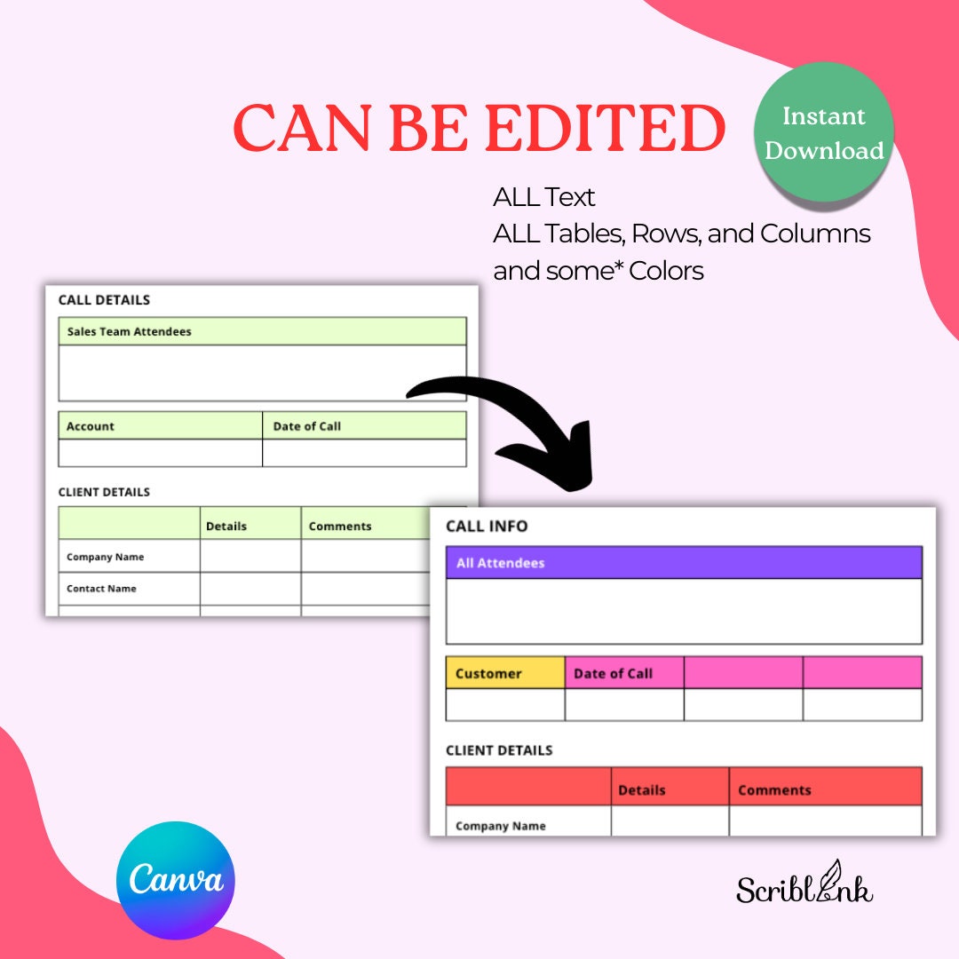 Sales Planner Template Editable Sales Call Log, Daily Sales Goal ...