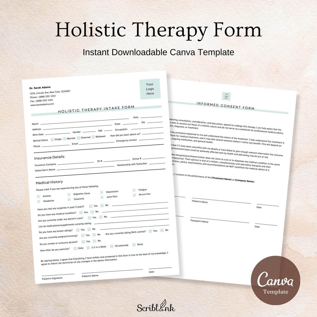 Holistic Therapy Intake Form Template, Wellness Assessment for ...