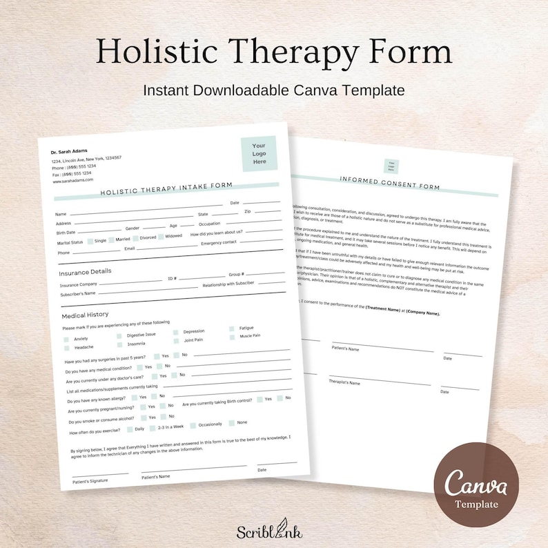 Holistic Therapy Intake Form Template, Wellness Assessment for ...