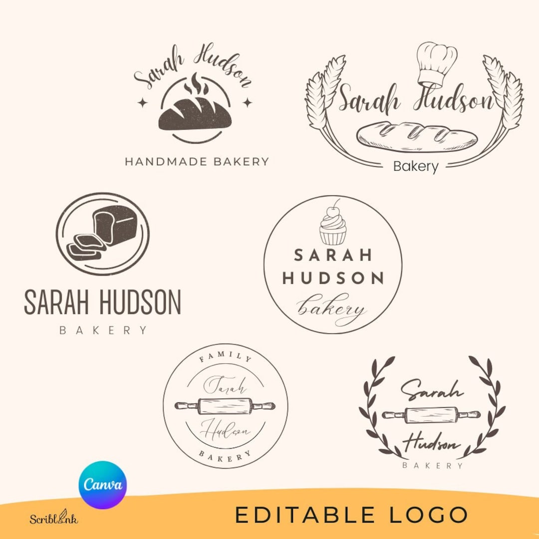 Custom Bakery Logo, Canva 6 Editable Cake Shop Logos, Modern Bakery ...