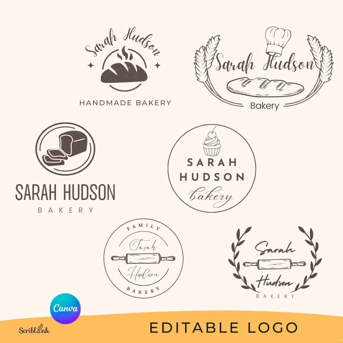 Custom Bakery Logo, Canva 6 Editable Cake Shop Logos, Modern Bakery ...