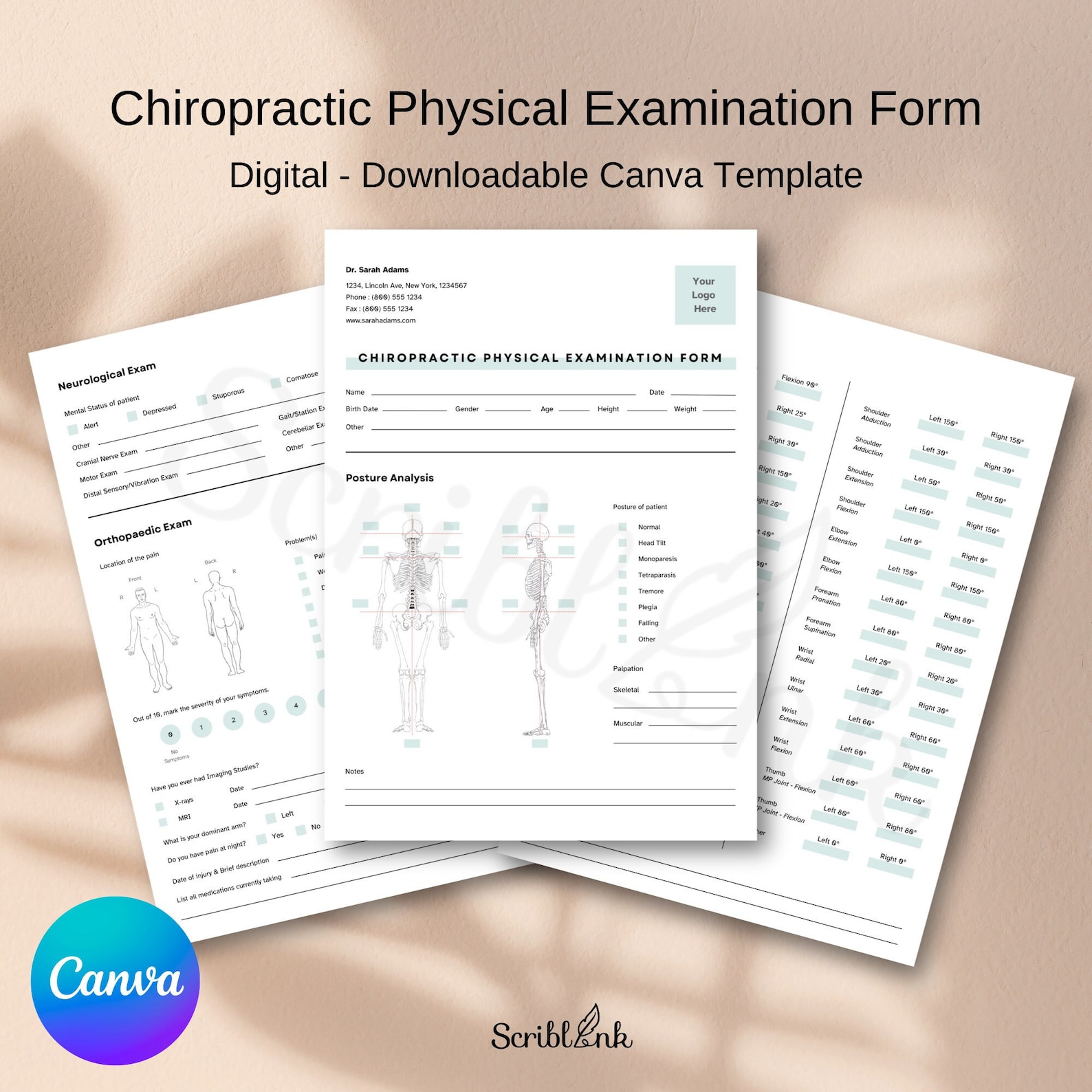 Chiropractic Physical Examination Information/ PDF Canva Template ...