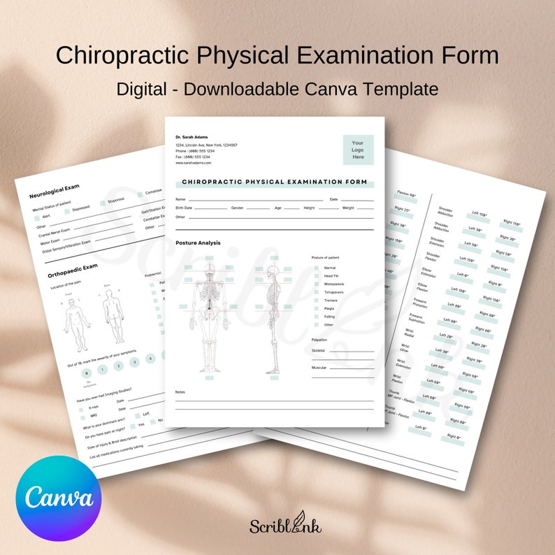 Chiropractic Physical Examination Information/ PDF Canva Template ...