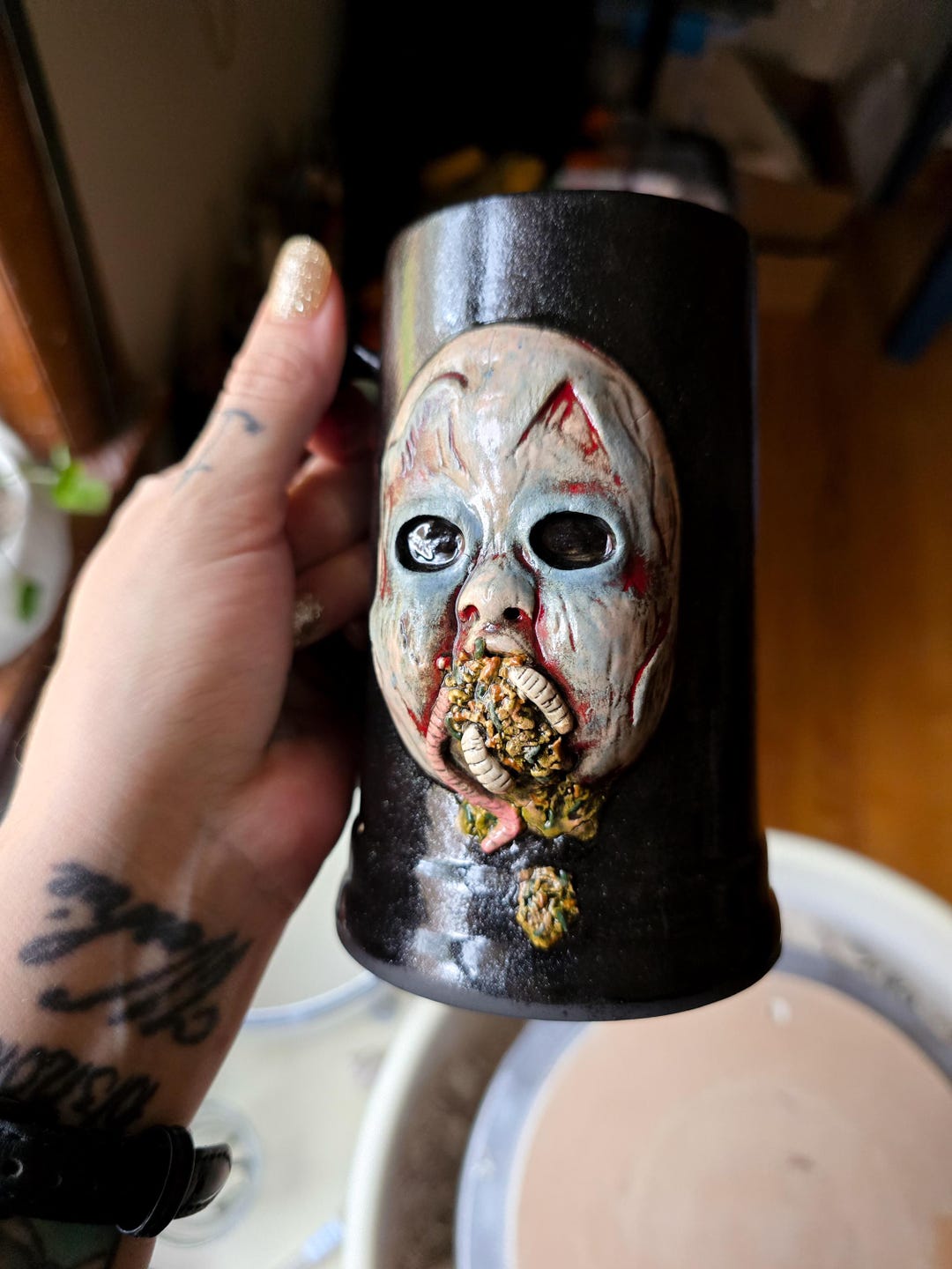 Hand-sculpted Zombie Vomit Mug, Glitter Glaze, Horror Coffee Cup ...