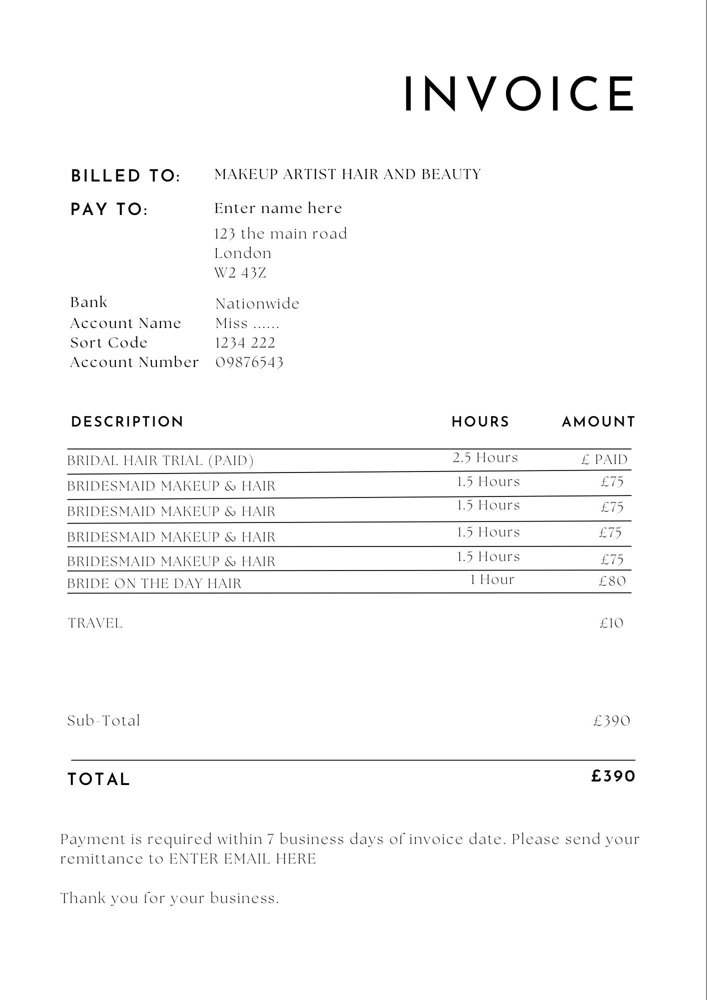 Makeup and Hair Service Contract, Bridal Makeup Contract, MUA Contract ...