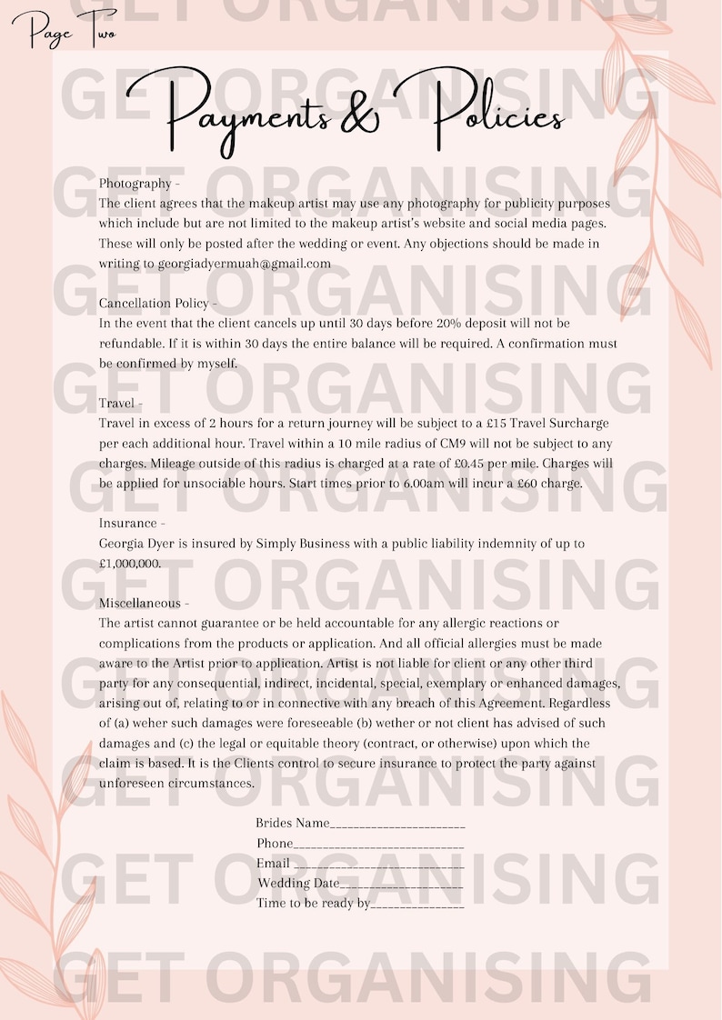 Makeup and Hair Service Contract, Bridal Makeup Contract, MUA Contract ...