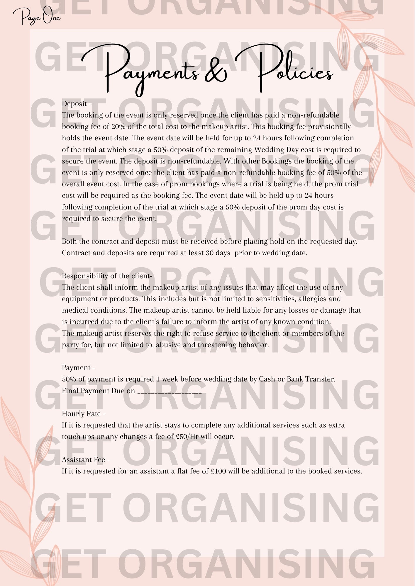 Makeup and Hair Service Contract, Bridal Makeup Contract, MUA Contract ...