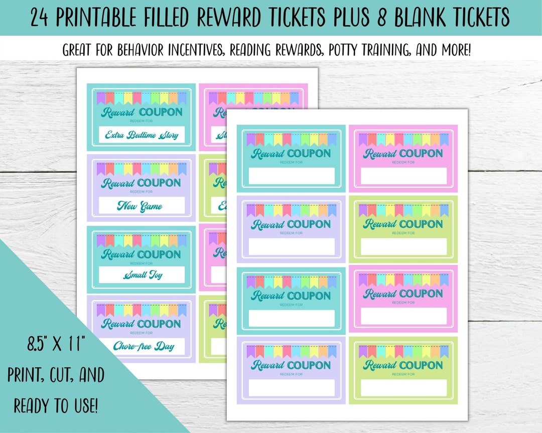 Printable Coupon Sheet for Kids Reward Ticket Sheet for Boys and Girls ...