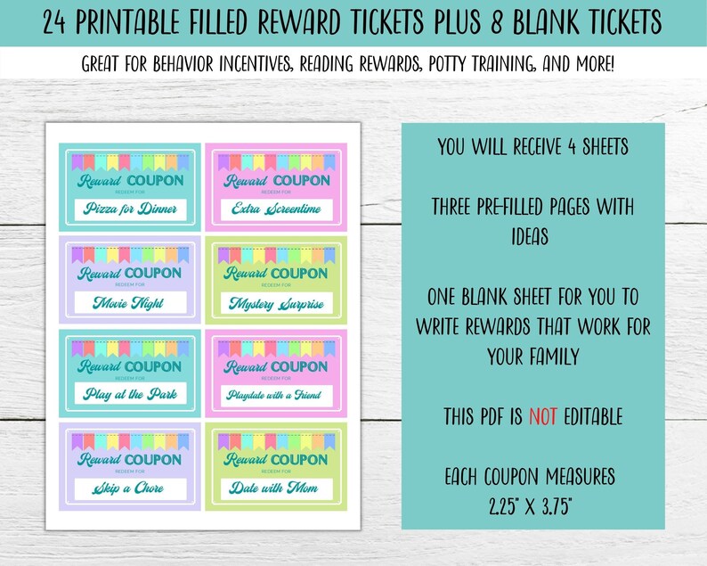 Printable Coupon Sheet for Kids Reward Ticket Sheet for Boys and Girls ...