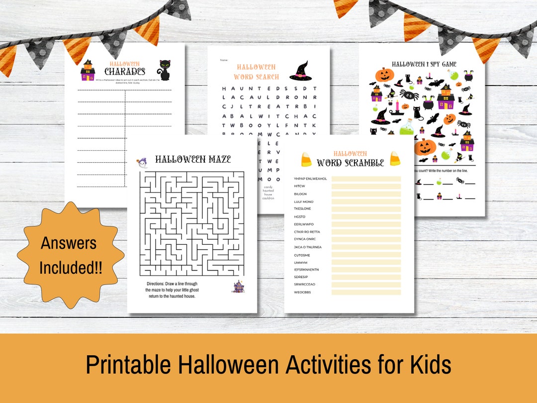 Printable Halloween Activity Pack: Party Activity Bundle, Kids Puzzles ...