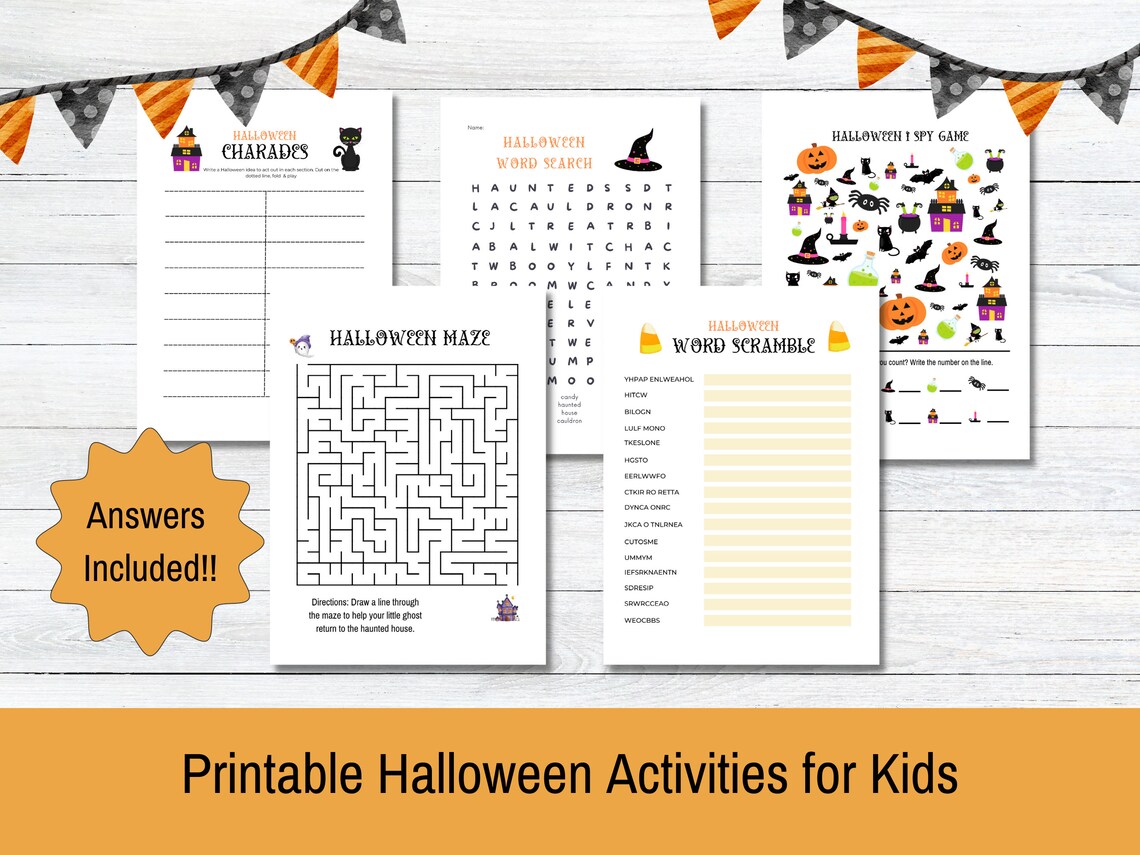Printable Halloween Activity Pack: Party Activity Bundle, Kids Puzzles ...