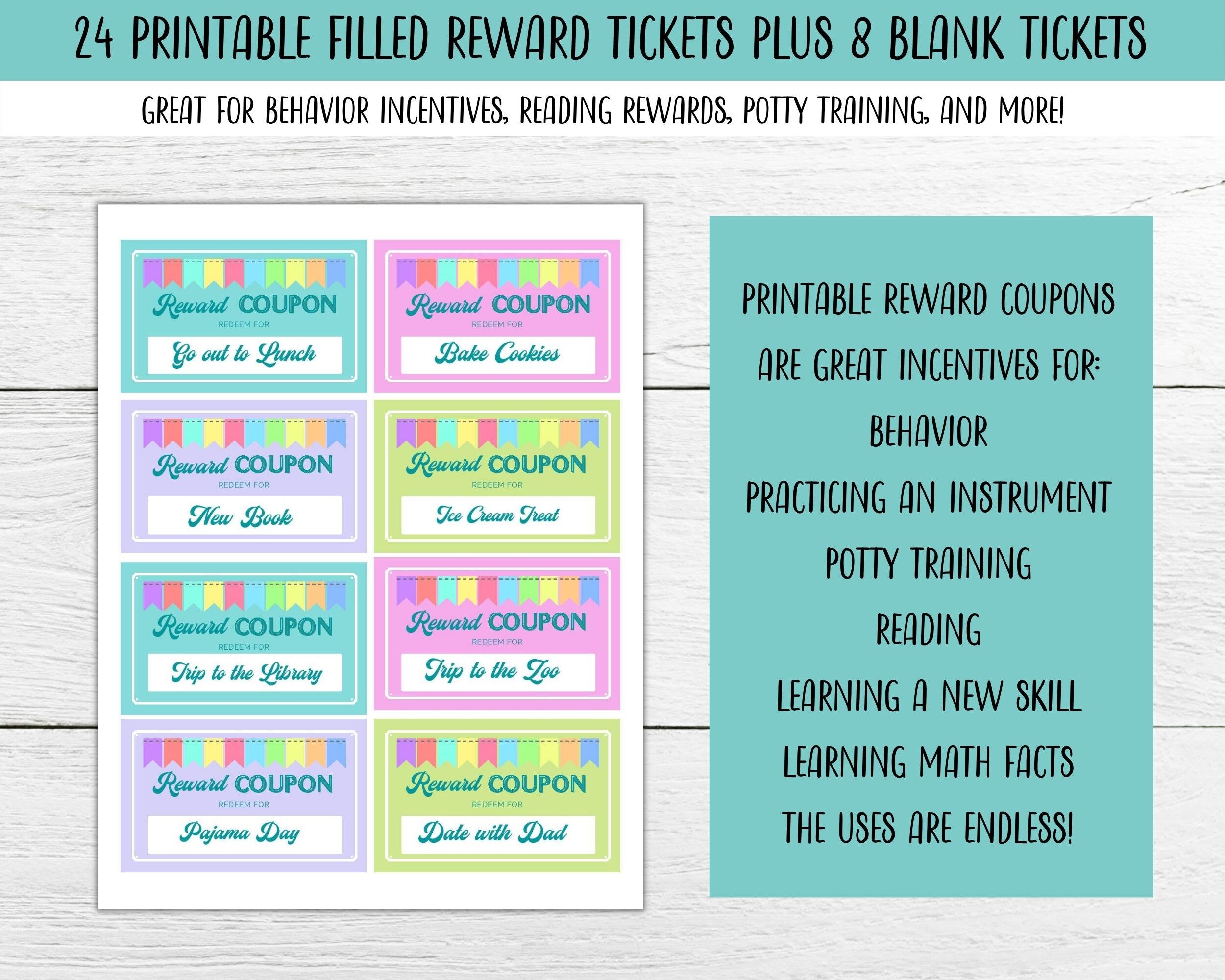 Printable Coupon Sheet for Kids Reward Ticket Sheet for Boys and Girls ...