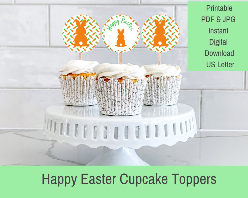 Printable Happy Easter Bunny Cupcake Toppers - Easter Party Decorations ...