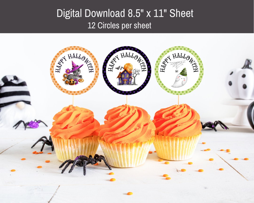 Printable Halloween Cupcake Topper Pack - Party Decor, Treat Stickers ...