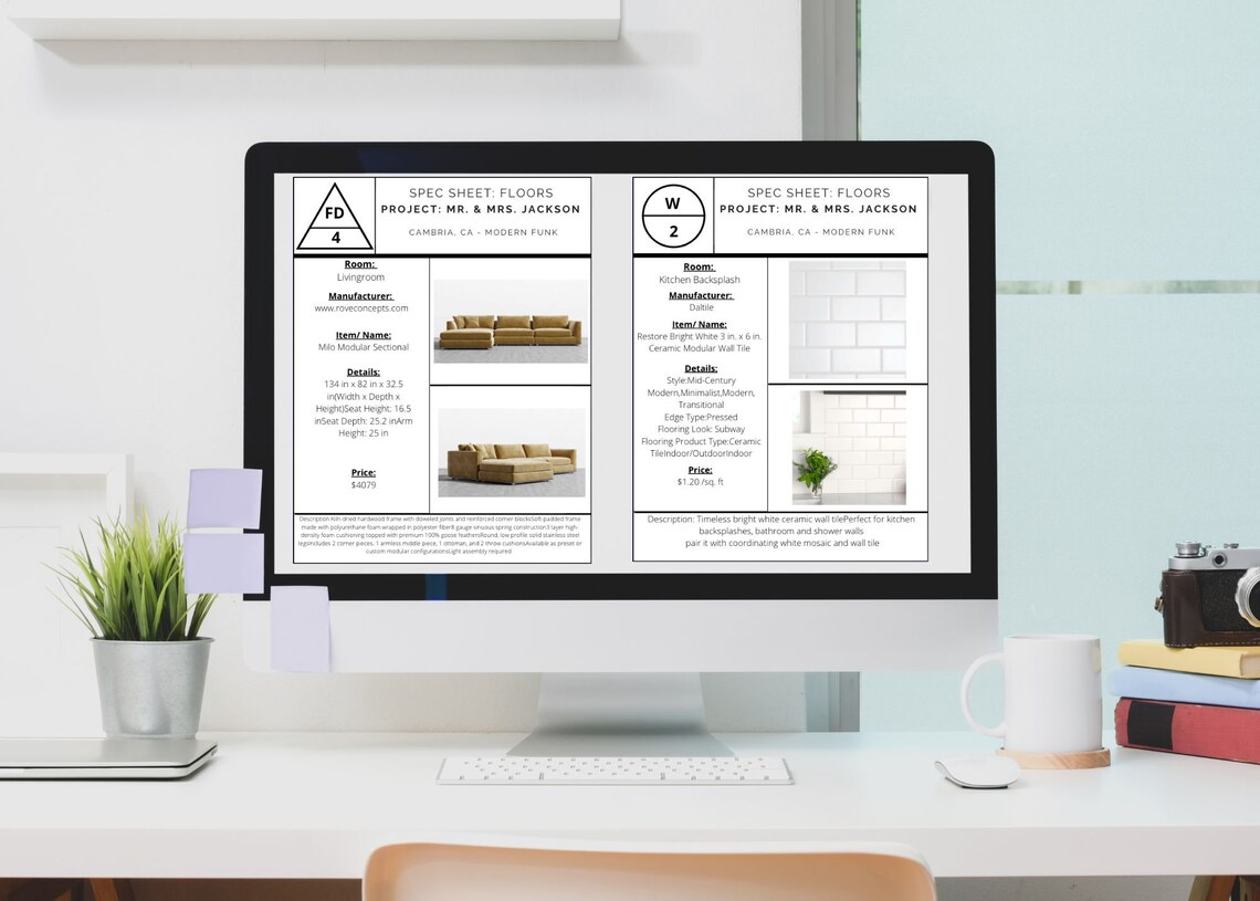 Interior Design Specification Sheets - Etsy