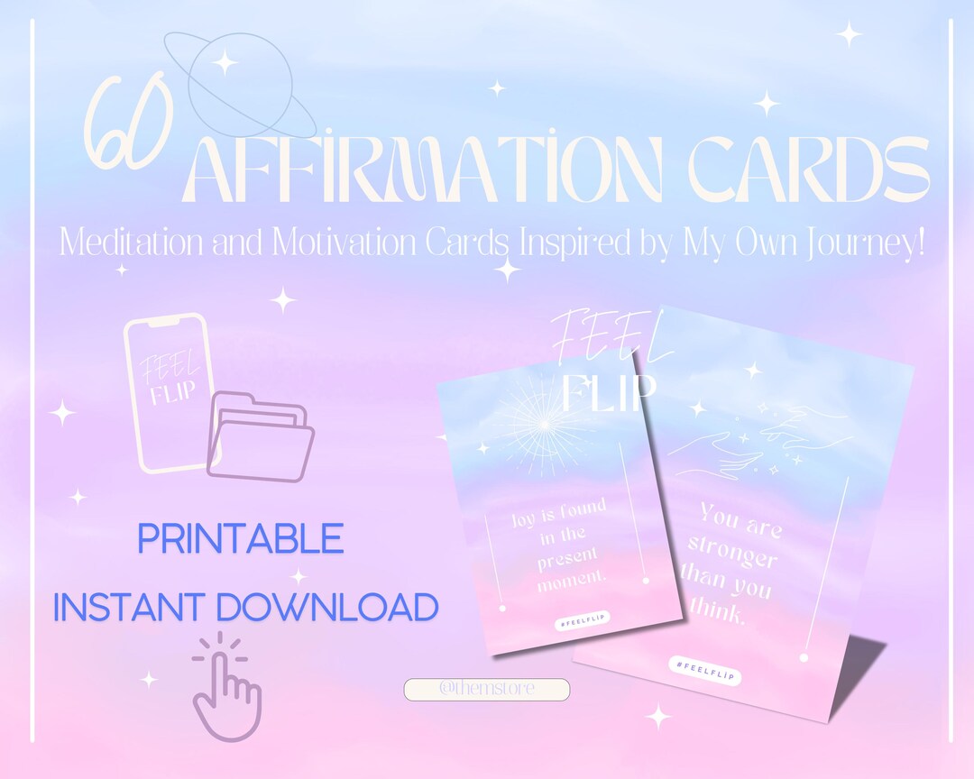60 Affirmation Cards Digital Download Mindfulness Affirmations Deck ...