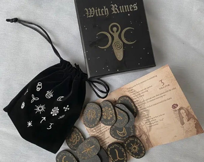 WITCH RUNES Set With Instruction Guide in Box & Drawstring Pouch ...