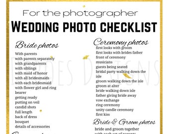 Printable Wedding Photo List , for the Photographer, Wedding Pictures ...