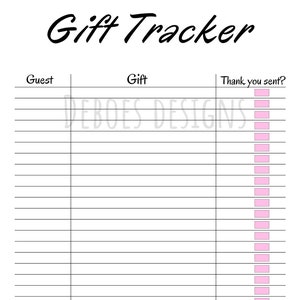 Printable Wedding Gift Tracker List, Wedding Organization, Digital ...