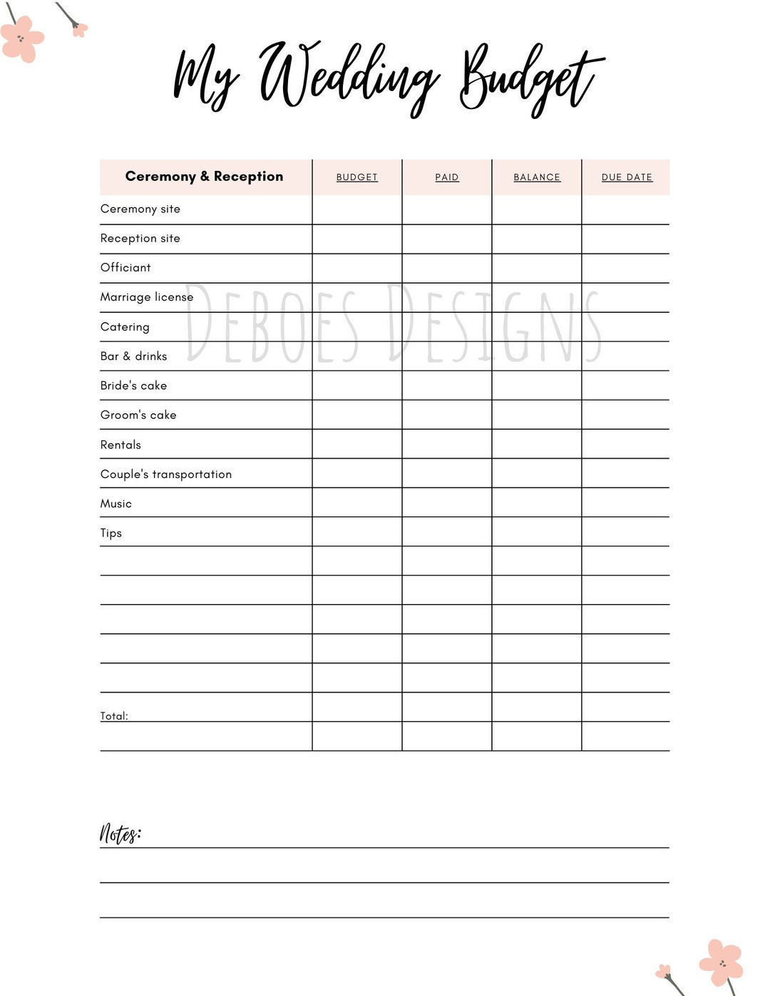 4 Page Printable Wedding Budget Tracker Checklist , Wedding Planning ...