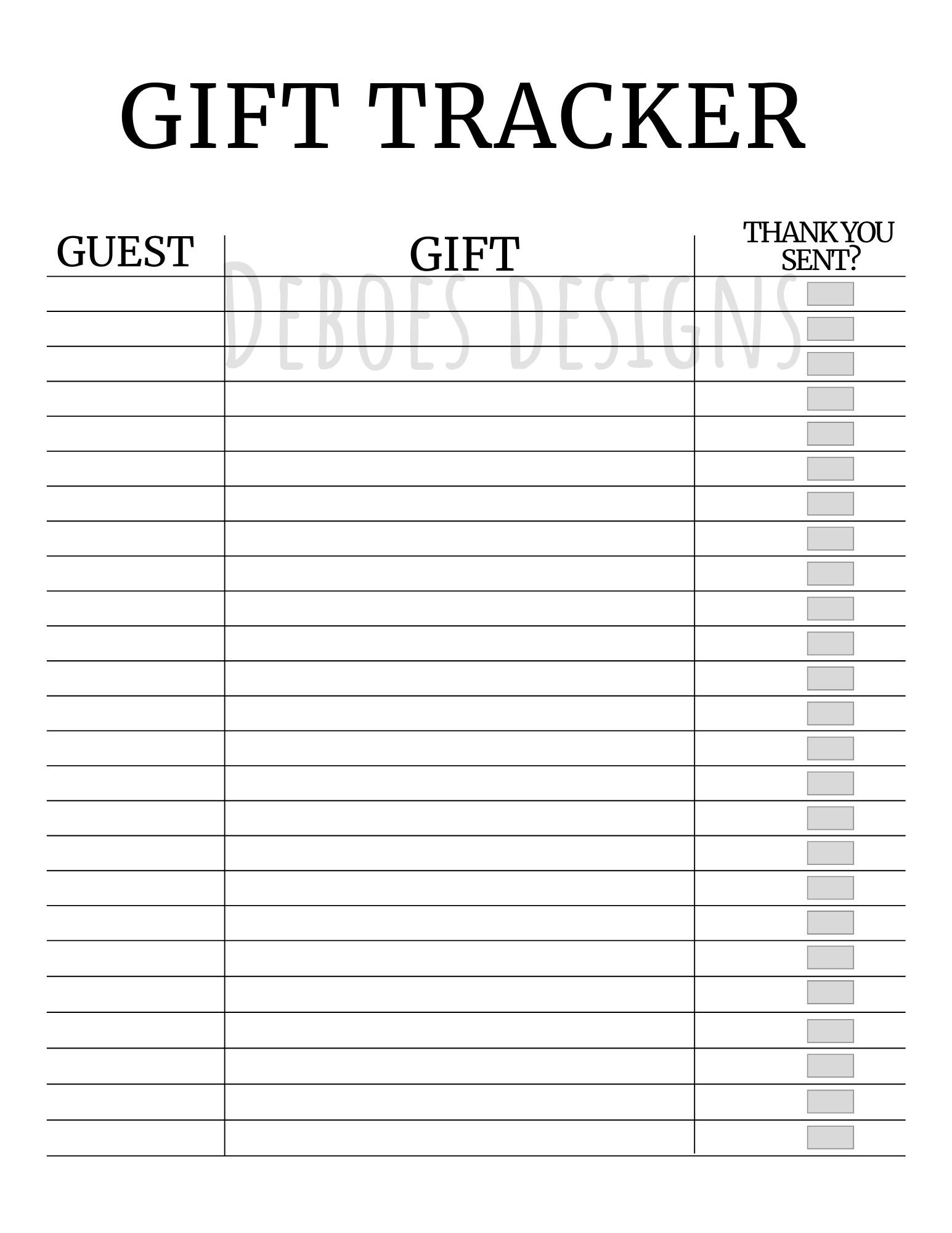 Printable Wedding Gift Tracker List, Wedding Organization, Digital Download, Wedding Printable ...
