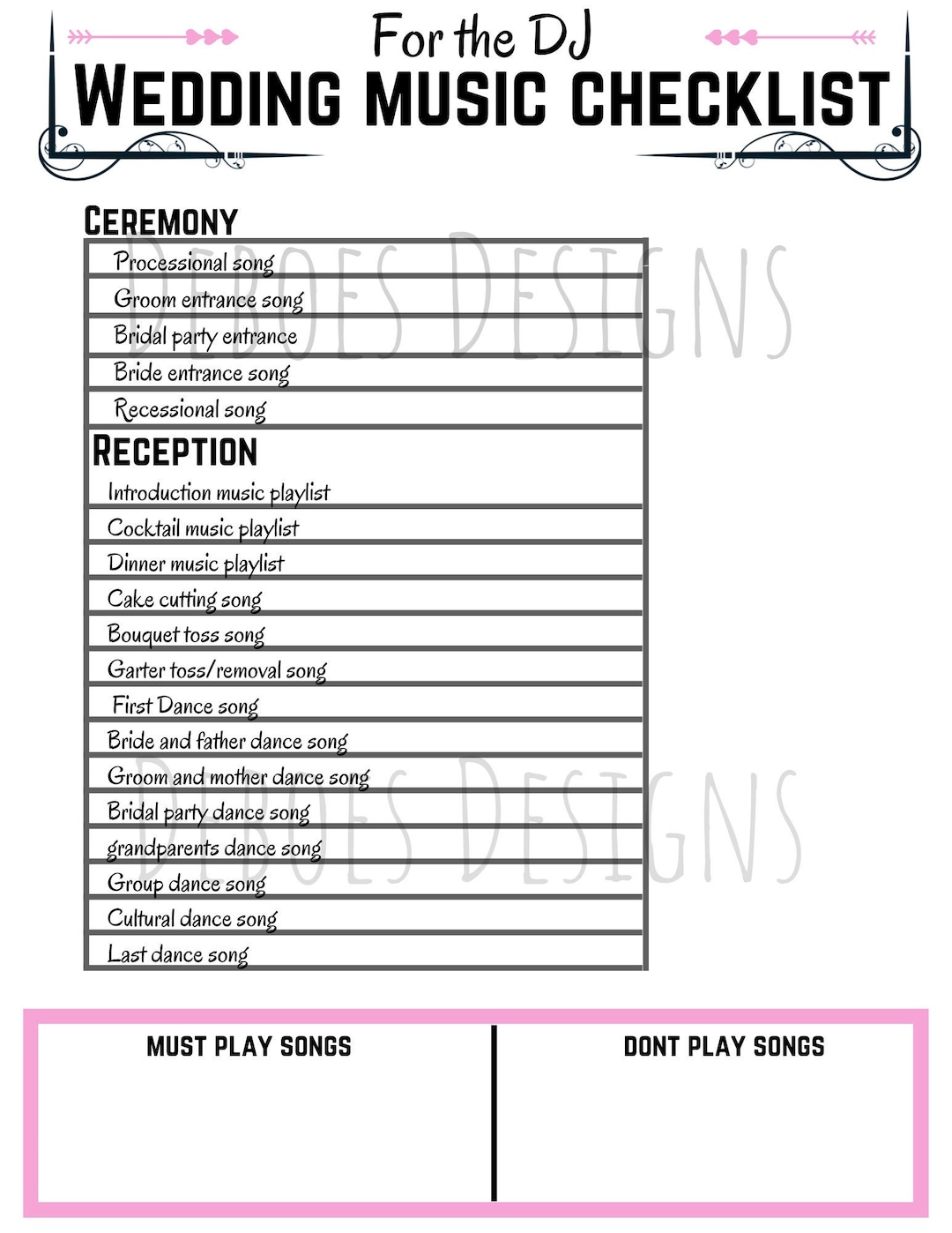 Wedding Music Checklist, Playlist, Template, Wedding Template, Wedding ...