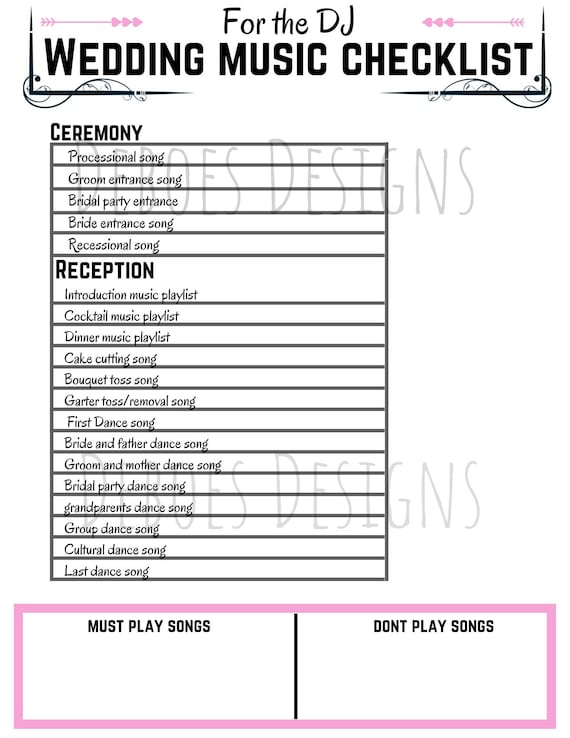 Wedding Music Checklist Playlist Template Wedding Template - Etsy