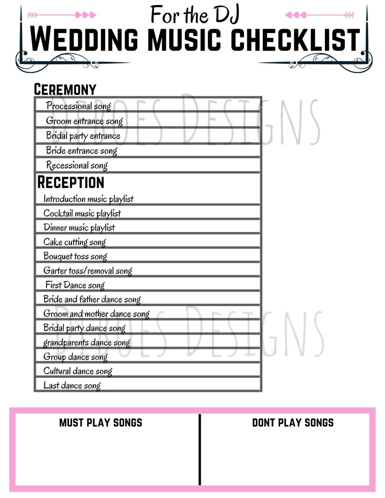 Wedding Music Checklist, Playlist, Template, Wedding Template, Wedding ...