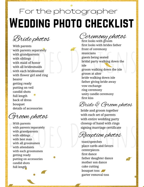 Printable Wedding Photo List for the Photographer Wedding - Etsy