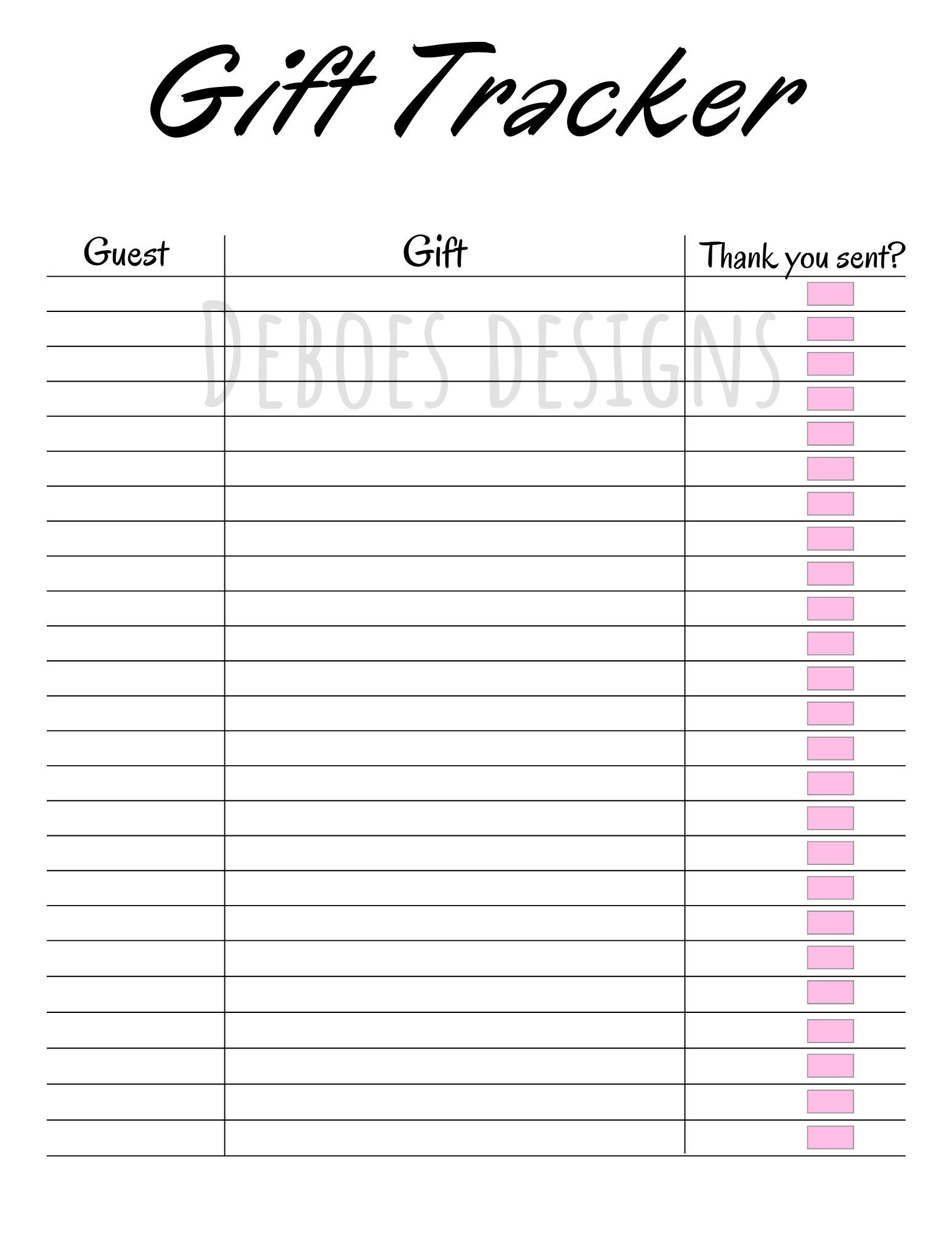 Printable Wedding Gift Tracker List, Wedding Organization, Digital ...